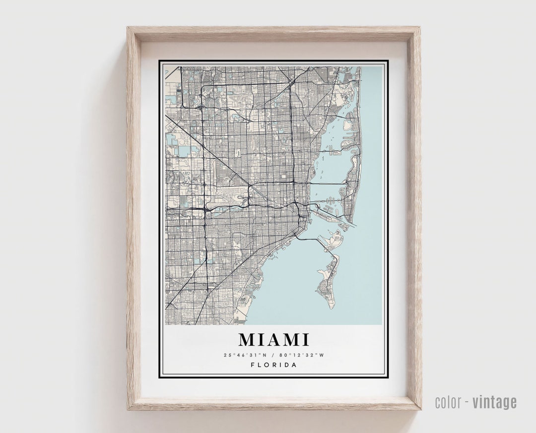 Miami FL Map Print - Miami Florida City Poster - Personalized Modern ...