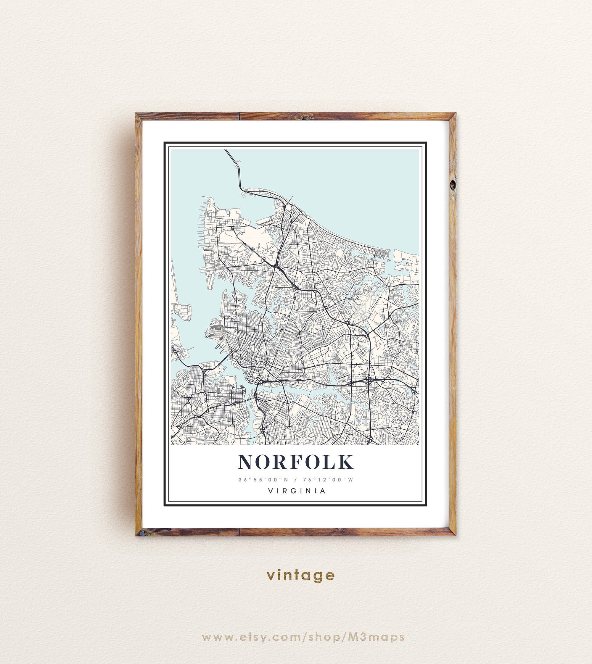 Norfolk Virginia map Norfolk VA map Norfolk city map | Etsy
