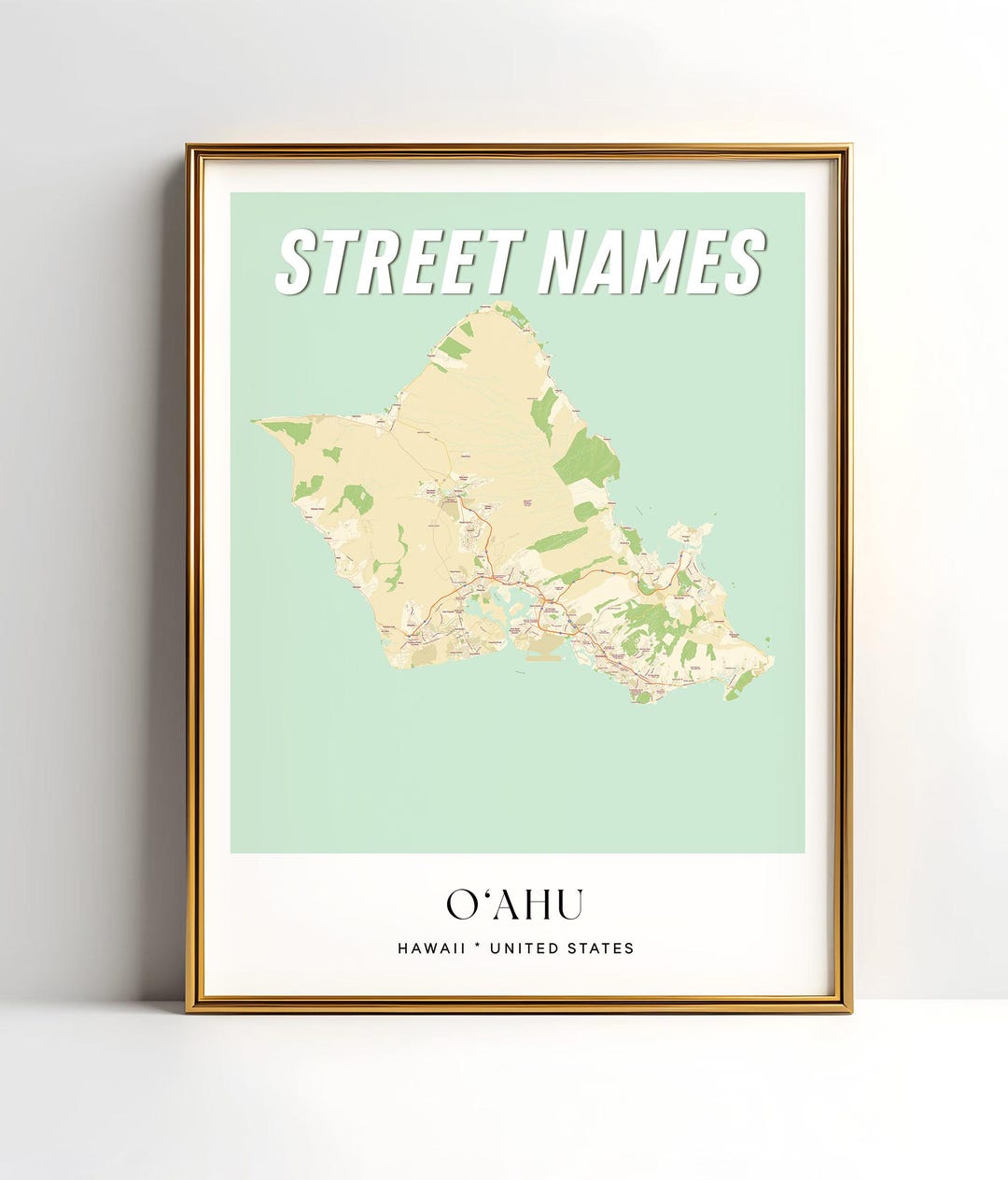 Oahu Honolulu HI Map Art Print - Home Office Wall Art Decor - City Map ...