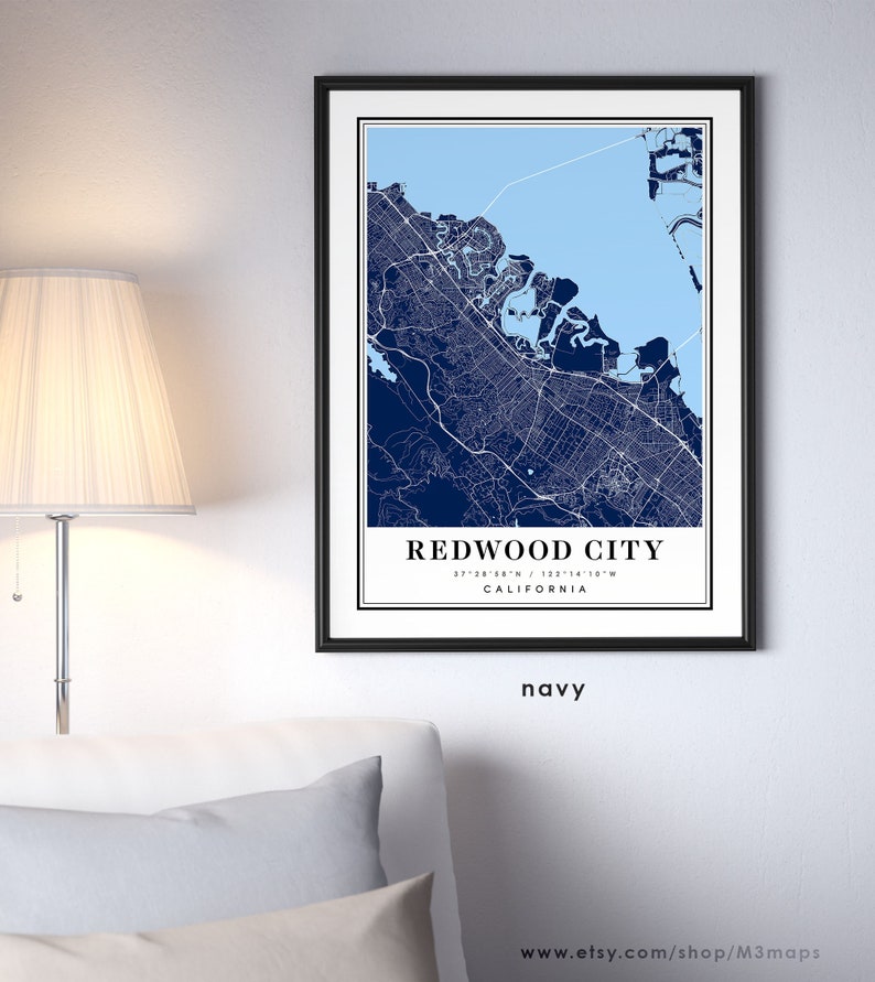 Redwood City California Map Redwood City CA Map Redwood City | Etsy
