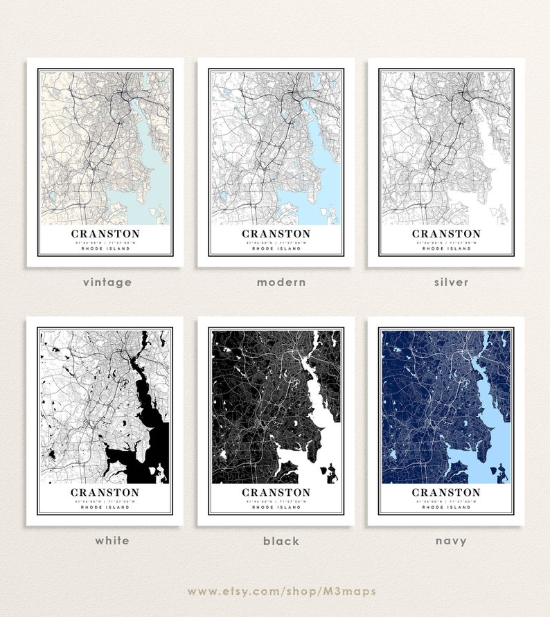 Cranston Rhode Island Map Cranston RI Map Cranston City Map - Etsy