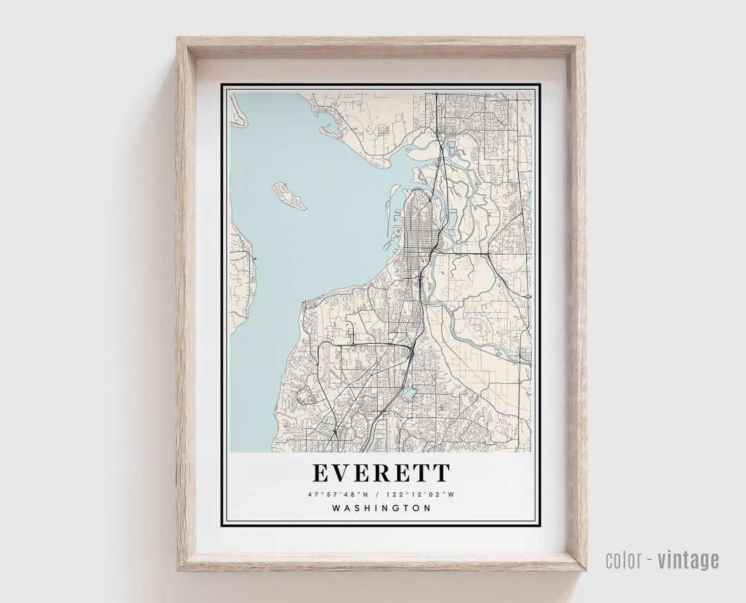 Everett WA Map Print Everett Washington City Poster Personalized Modern ...
