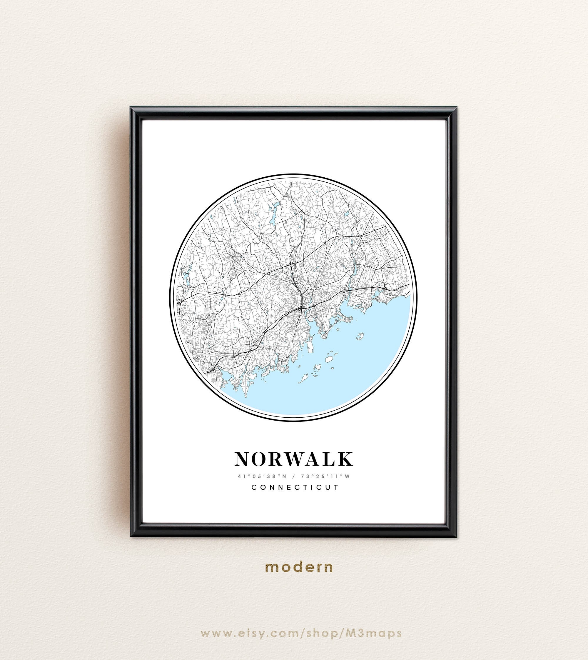 Mapa de Norwalk Connecticut mapa de Norwalk CT impresión de - Etsy México