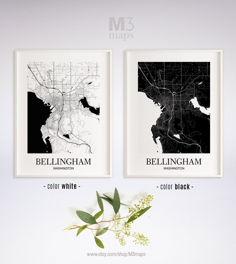 Bellingham Bellingham WA Map Bellingham Modern Art Print | Etsy