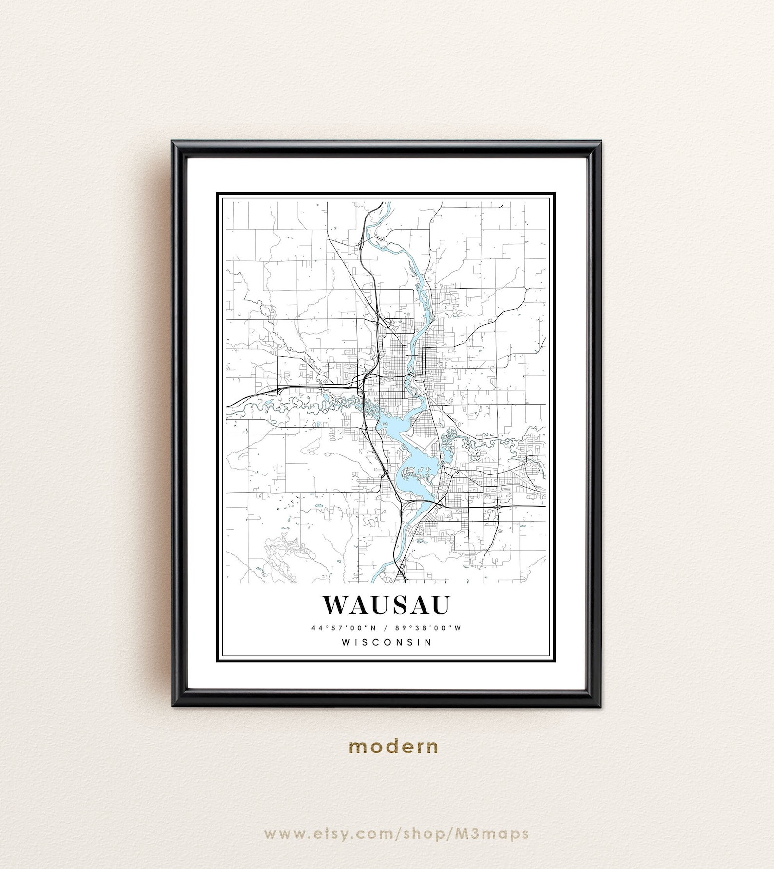 Wausau Wisconsin Map Wausau WI Map Wausau City Map Wausau - Etsy UK