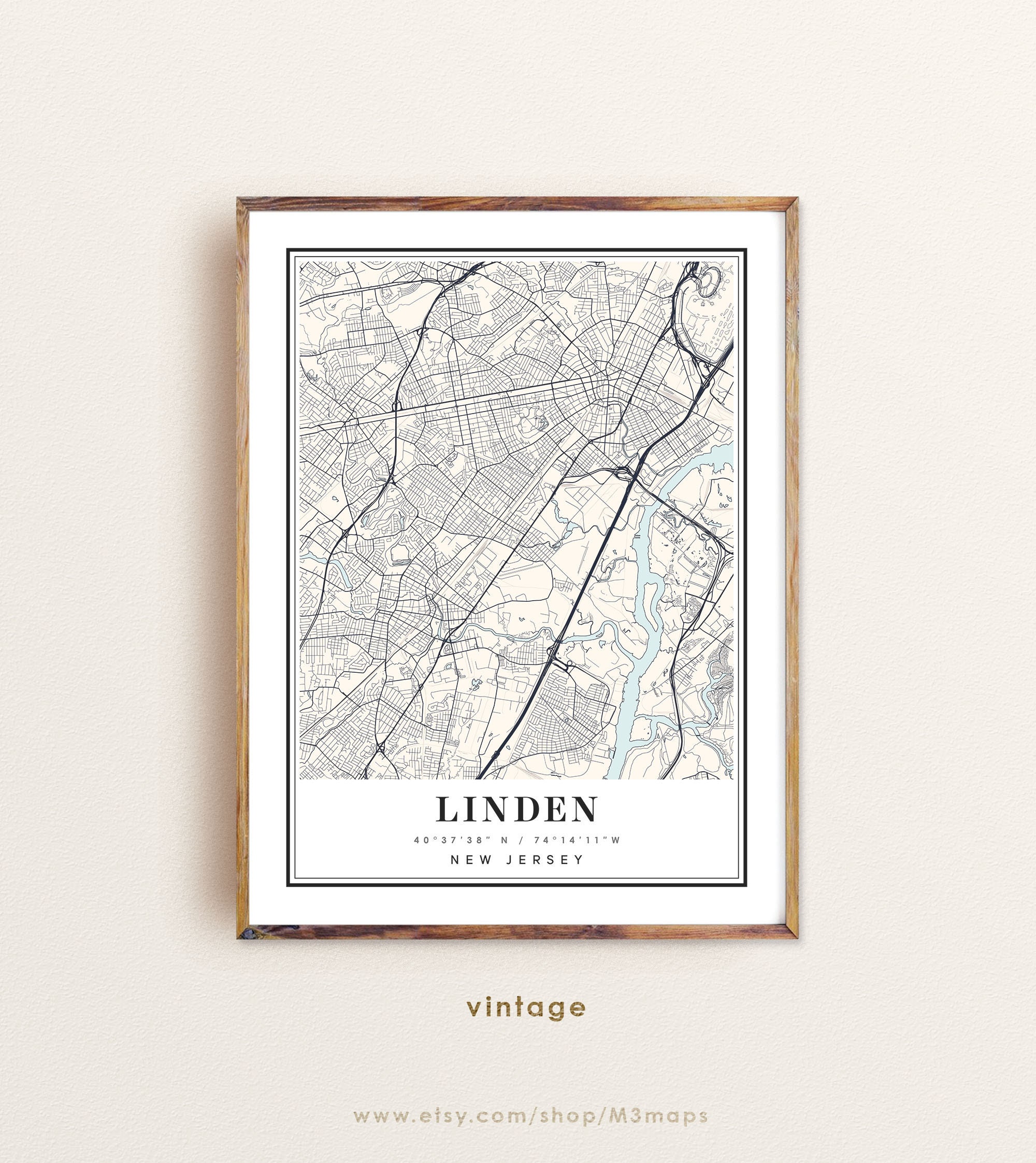 Linden New Jersey Map Linden NJ Map Linden City Map Linden - Etsy