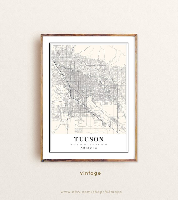 Mapa de Tucson Arizona mapa de Tucson AZ mapa de la ciudad - Etsy México