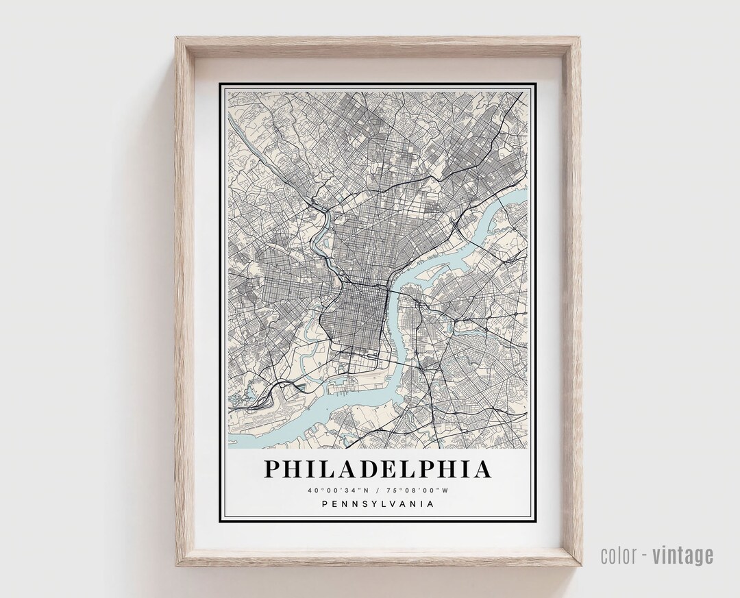 Philadelphia PA Map Print - Philadelphia Pennsylvania City Poster ...
