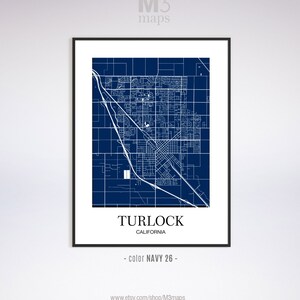Turlock, Turlock CA Map, Turlock Modern Art Print, Turlock Wall Art Map ...