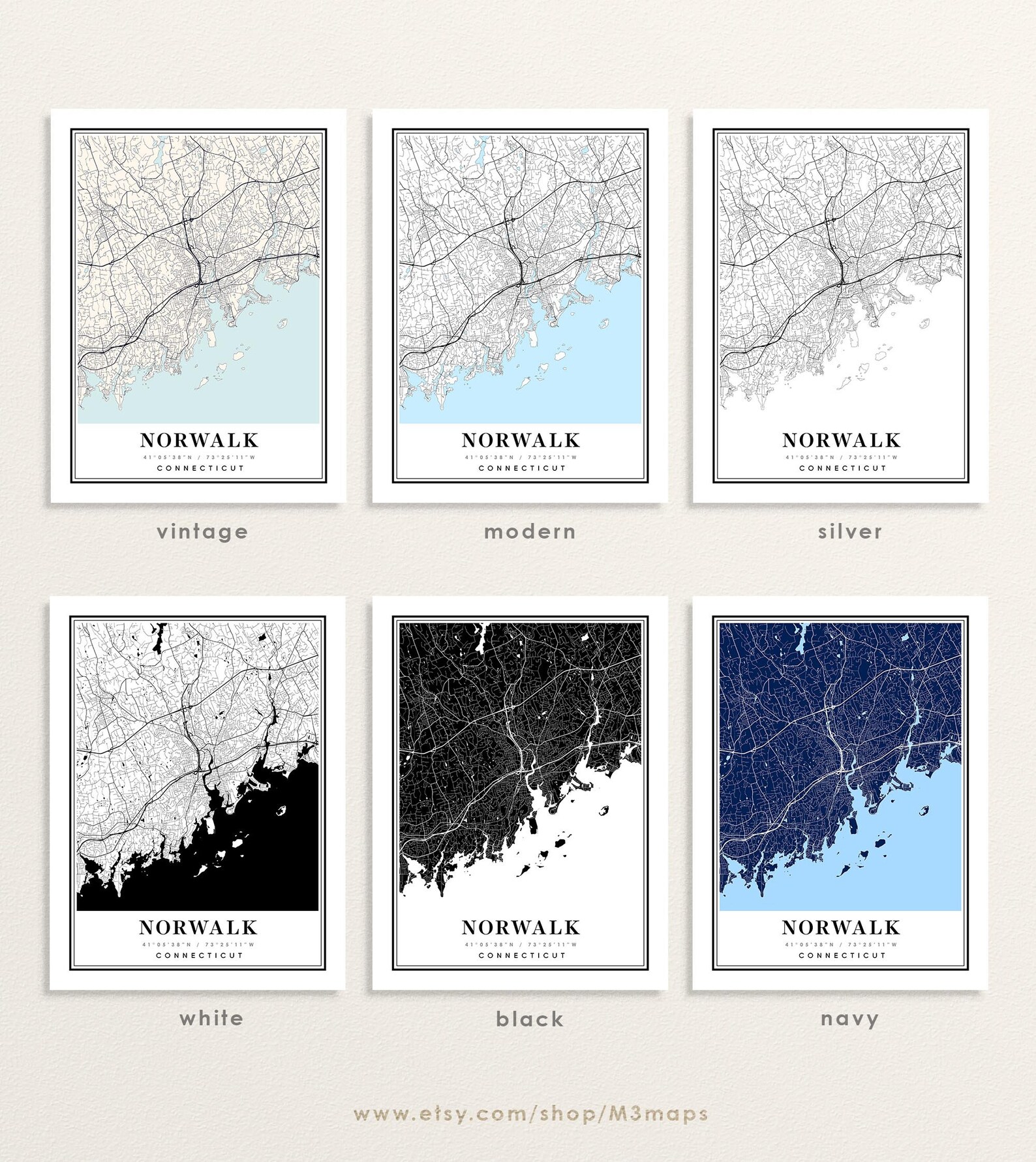 Norwalk Connecticut map Norwalk CT map Norwalk city map | Etsy