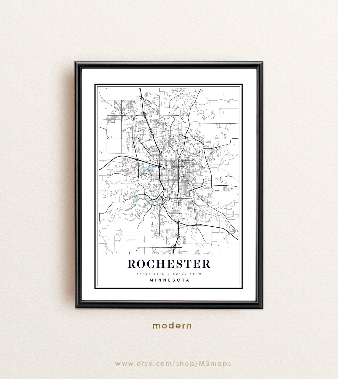 Rochester Minnesota map Rochester MN map Rochester city map | Etsy