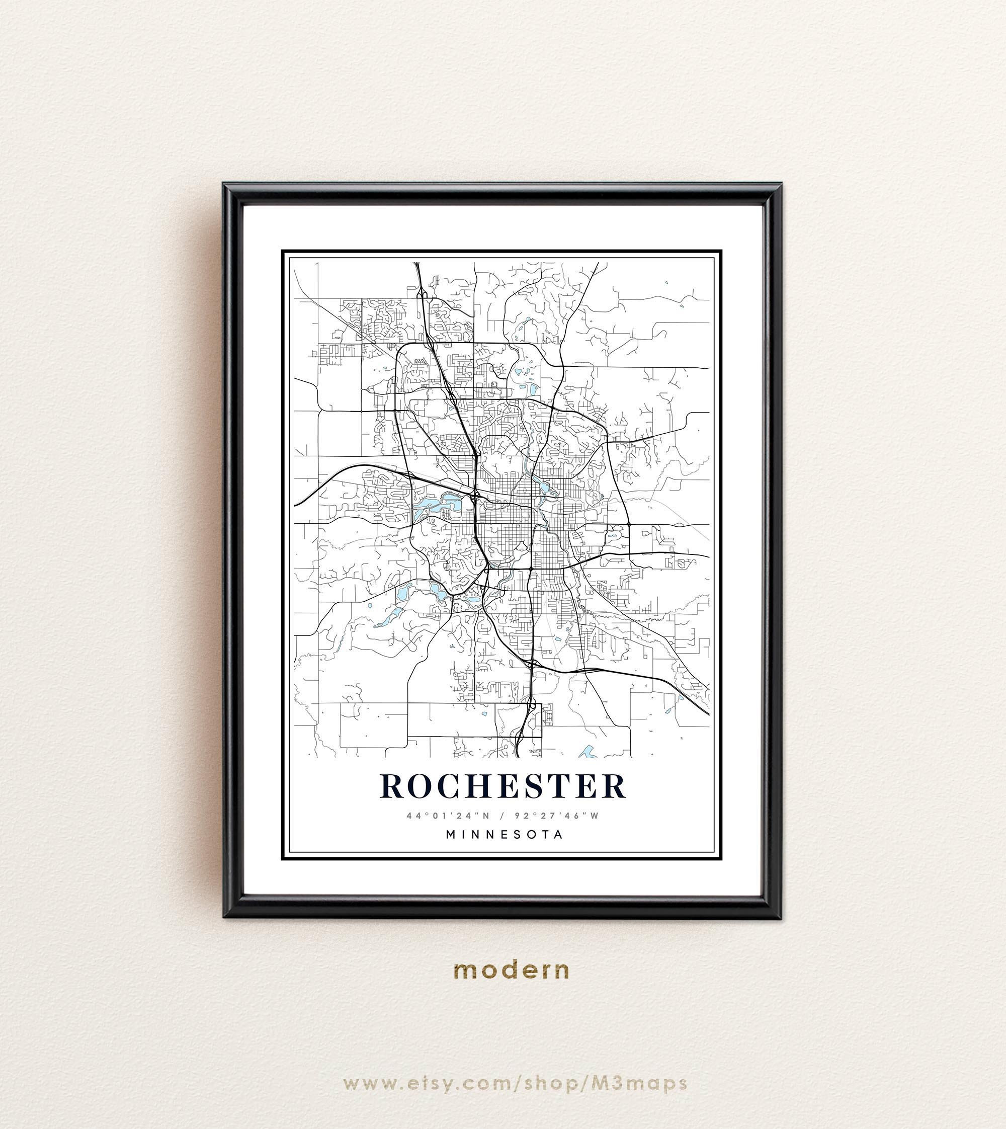 Rochester Minnesota map Rochester MN map Rochester city map | Etsy