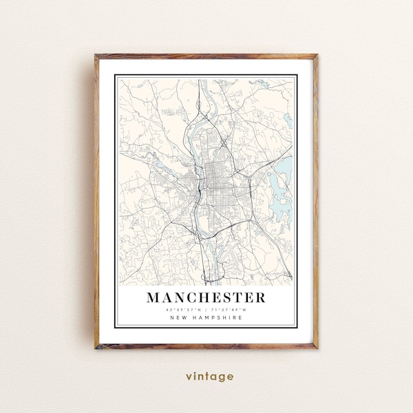 Manchester Nh Map Art - Etsy