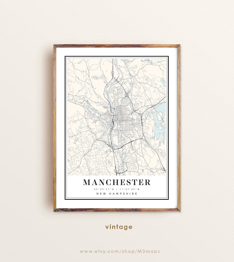 Manchester New Hampshire Map Art Print - Etsy