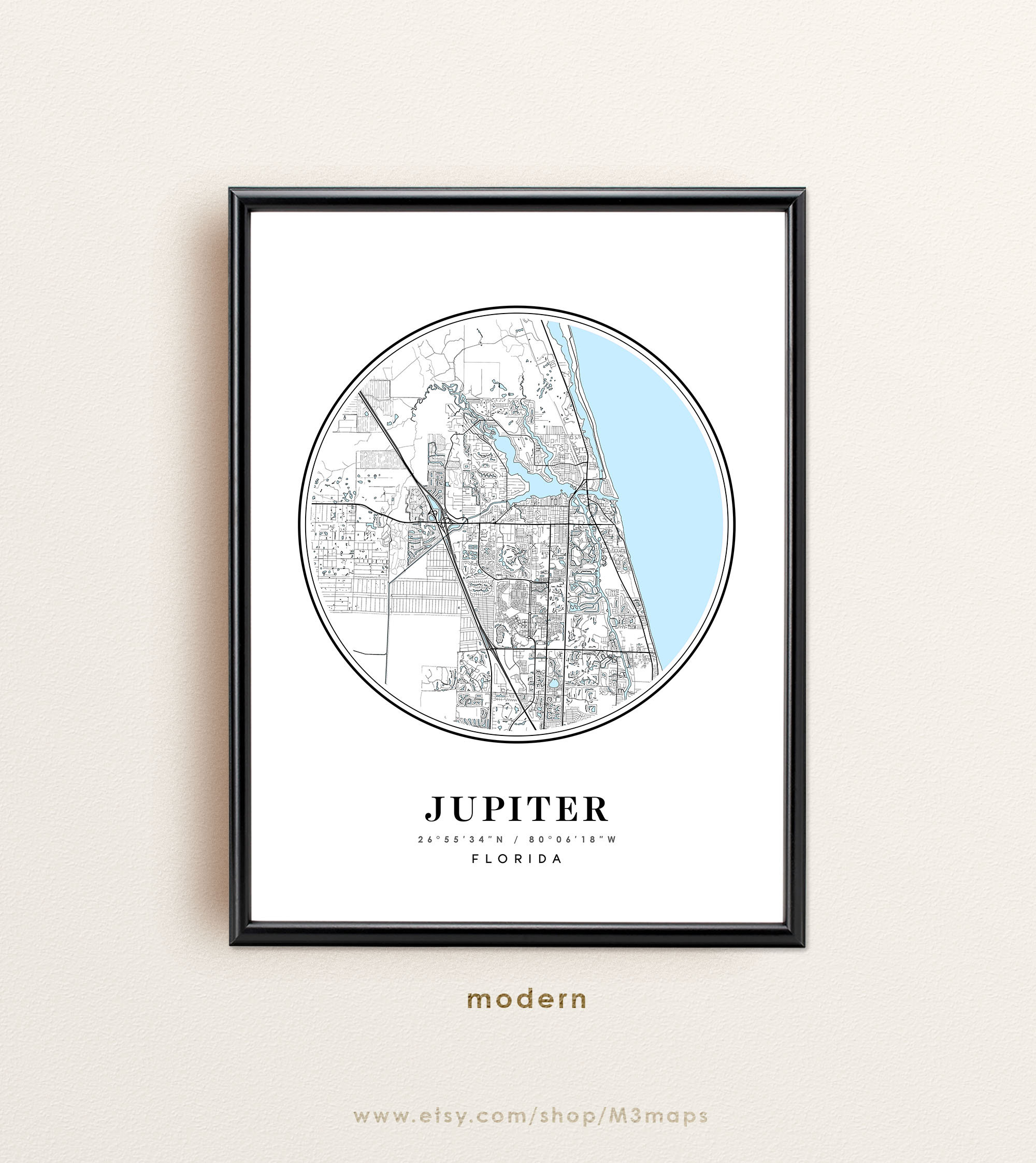 Mapa de Júpiter Florida Mapa de Júpiter FL Impresión de - Etsy México