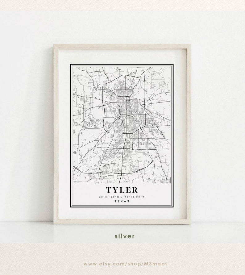 Tyler Texas Map Tyler TX Map Tyler City Map Tyler Print - Etsy