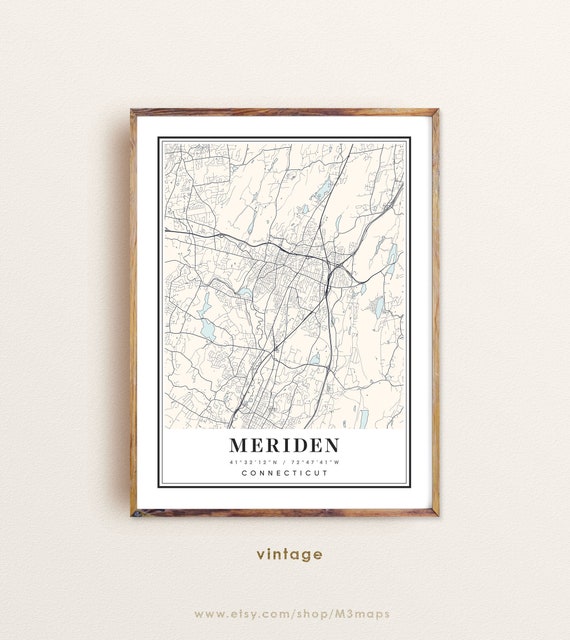 Meriden Connecticut Map Meriden CT Map Meriden City Map - Etsy India