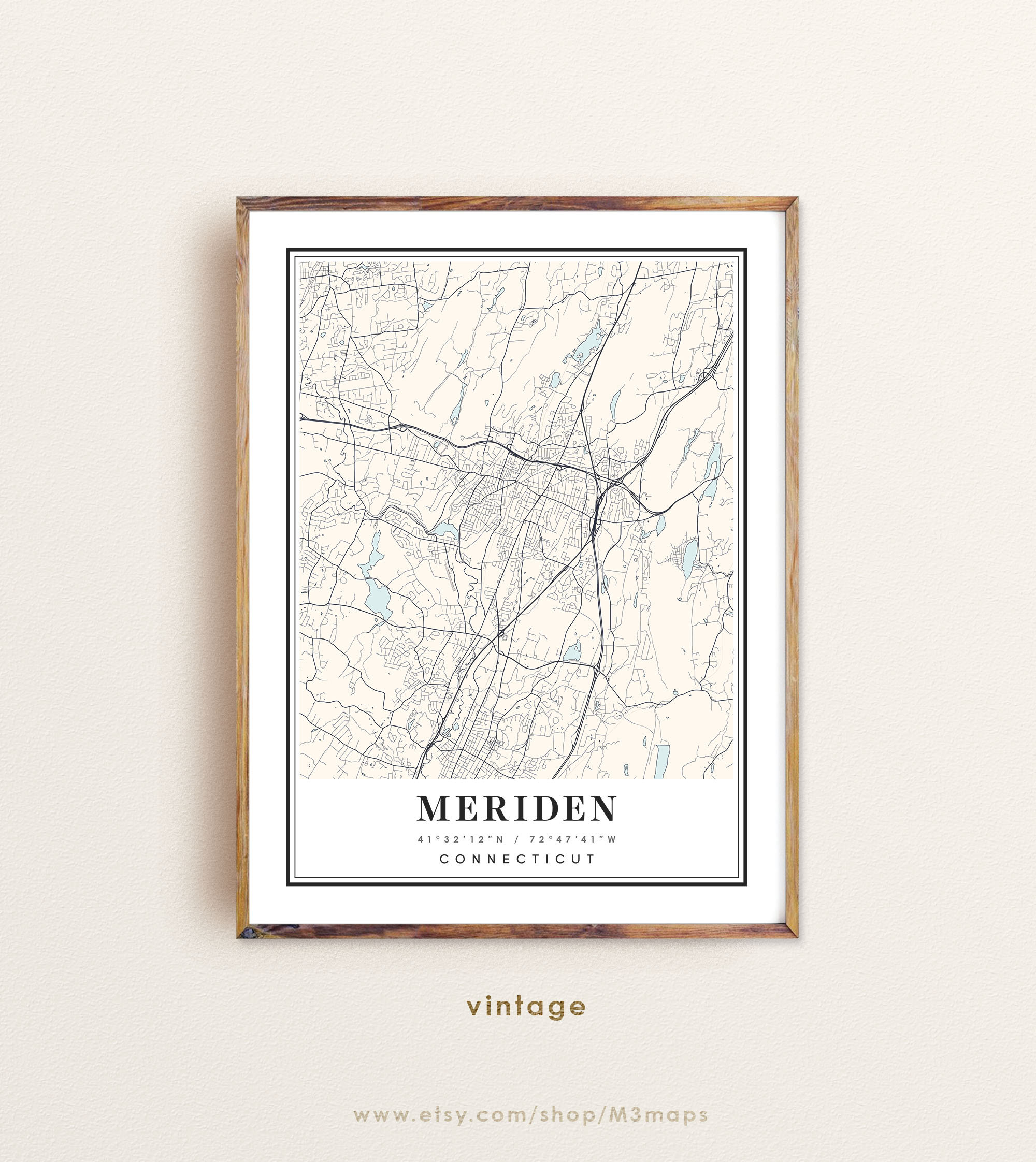 Meriden Connecticut Map Meriden CT Map Meriden City Map - Etsy