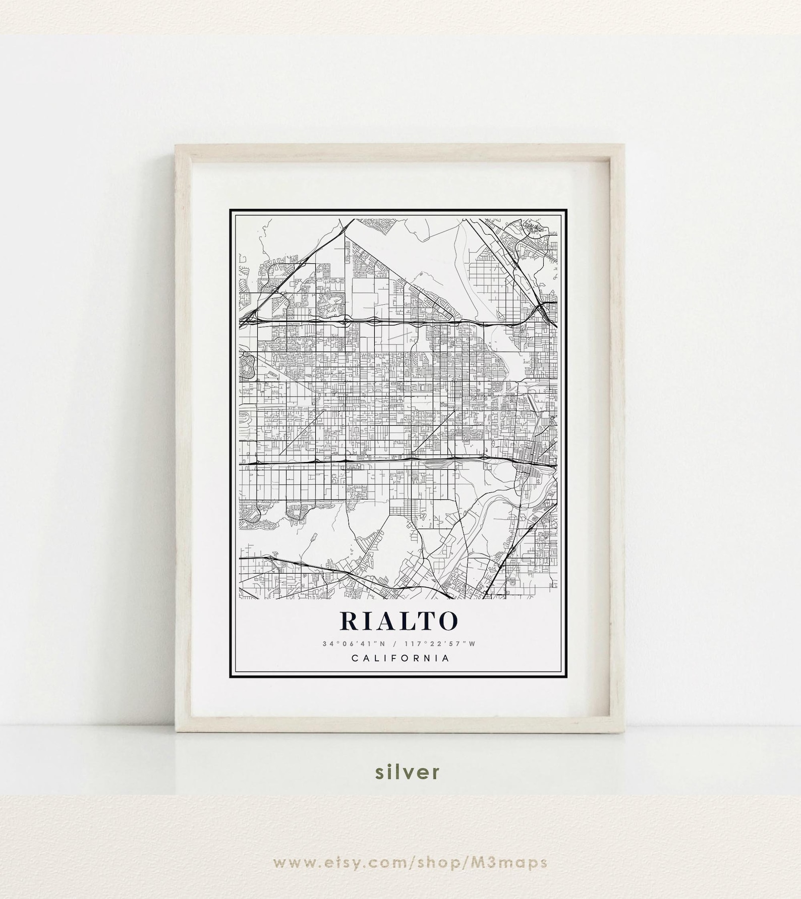 Rialto California map Rialto CA map Rialto city map Rialto | Etsy