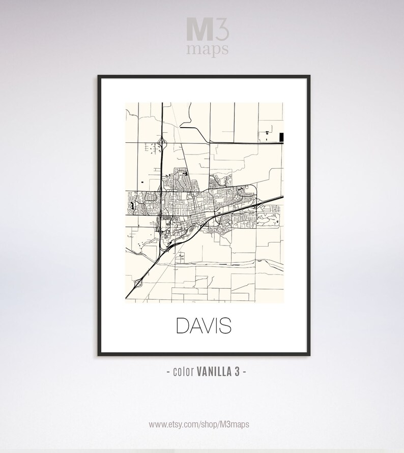 Davis California Davis CA map Davis map Davis print Davis | Etsy
