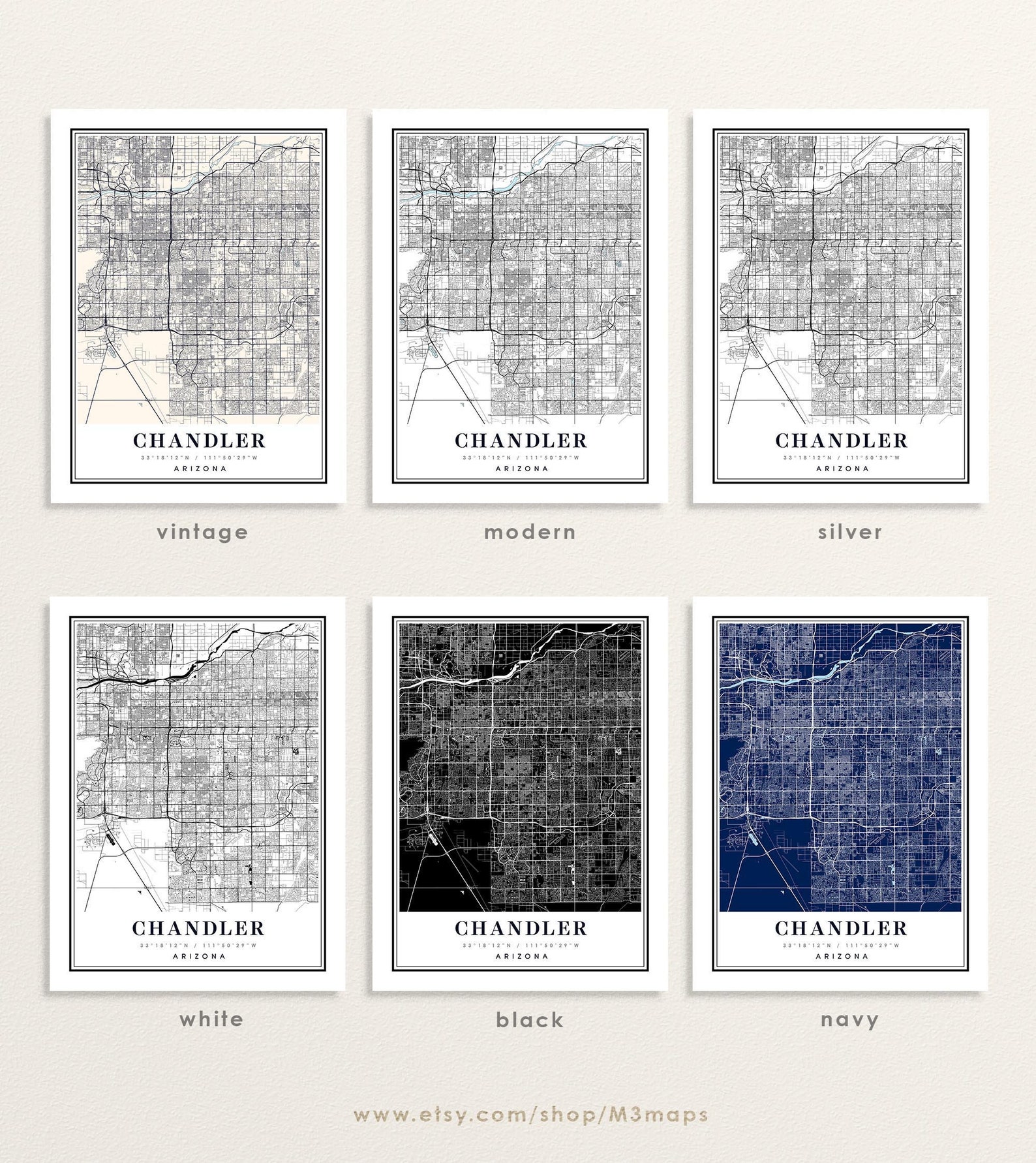 Chandler Arizona map Chandler AZ map Chandler city map | Etsy