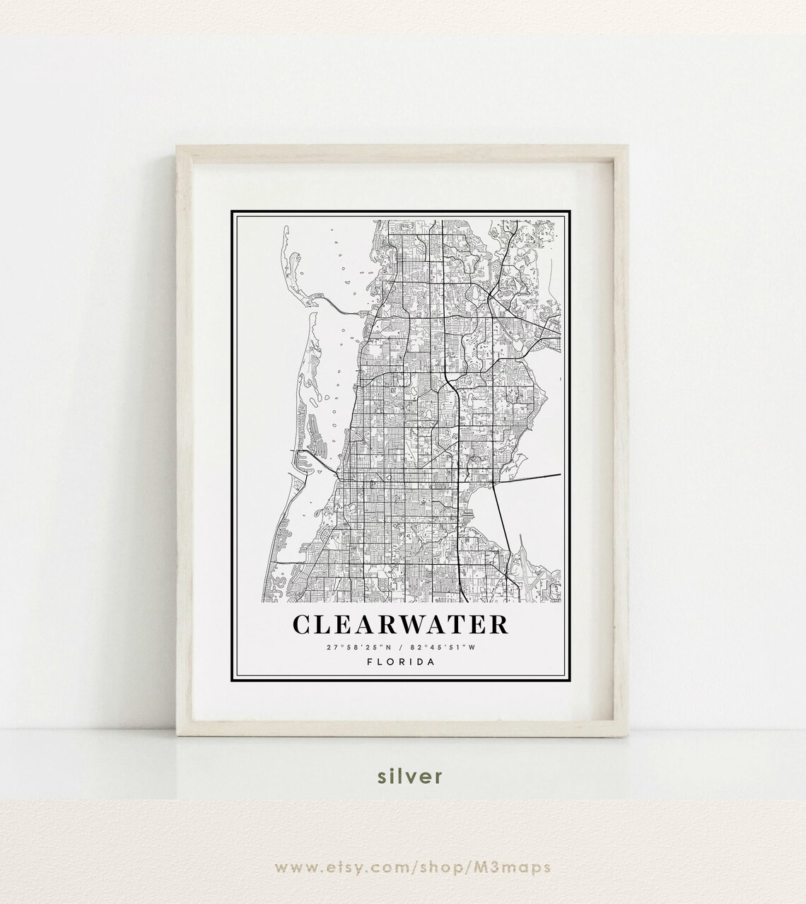 Clearwater Florida Map Clearwater FL Map Clearwater City - Etsy