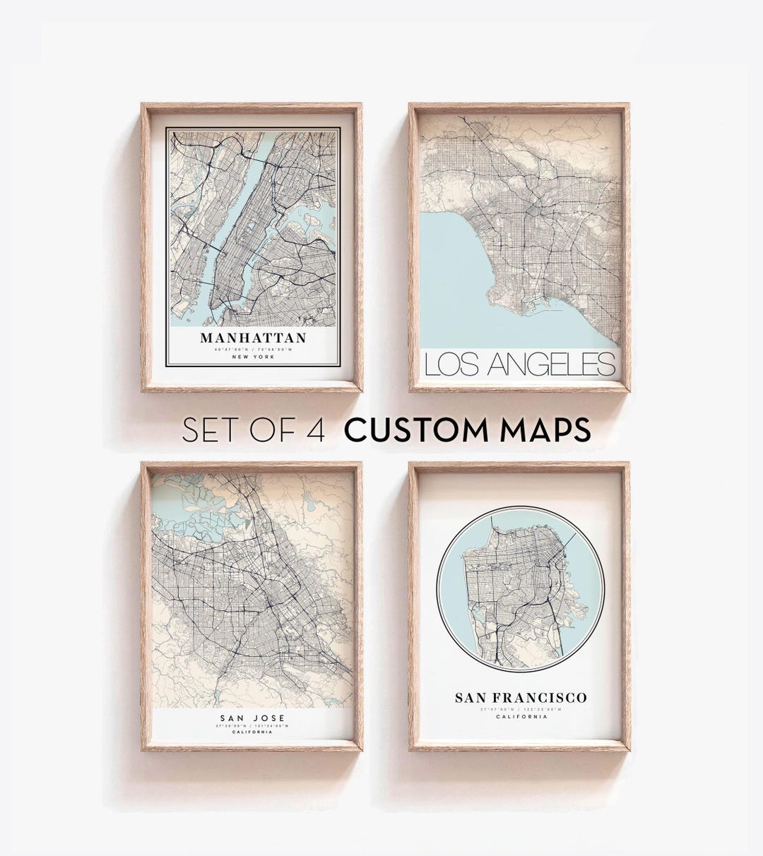 Set of 4 Custom Map Posters – Personalized Maps and City Map Print – Unique Custom Map Décor and ...