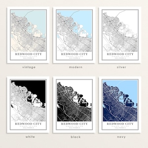 Redwood City California map Redwood City CA map Redwood City | Etsy