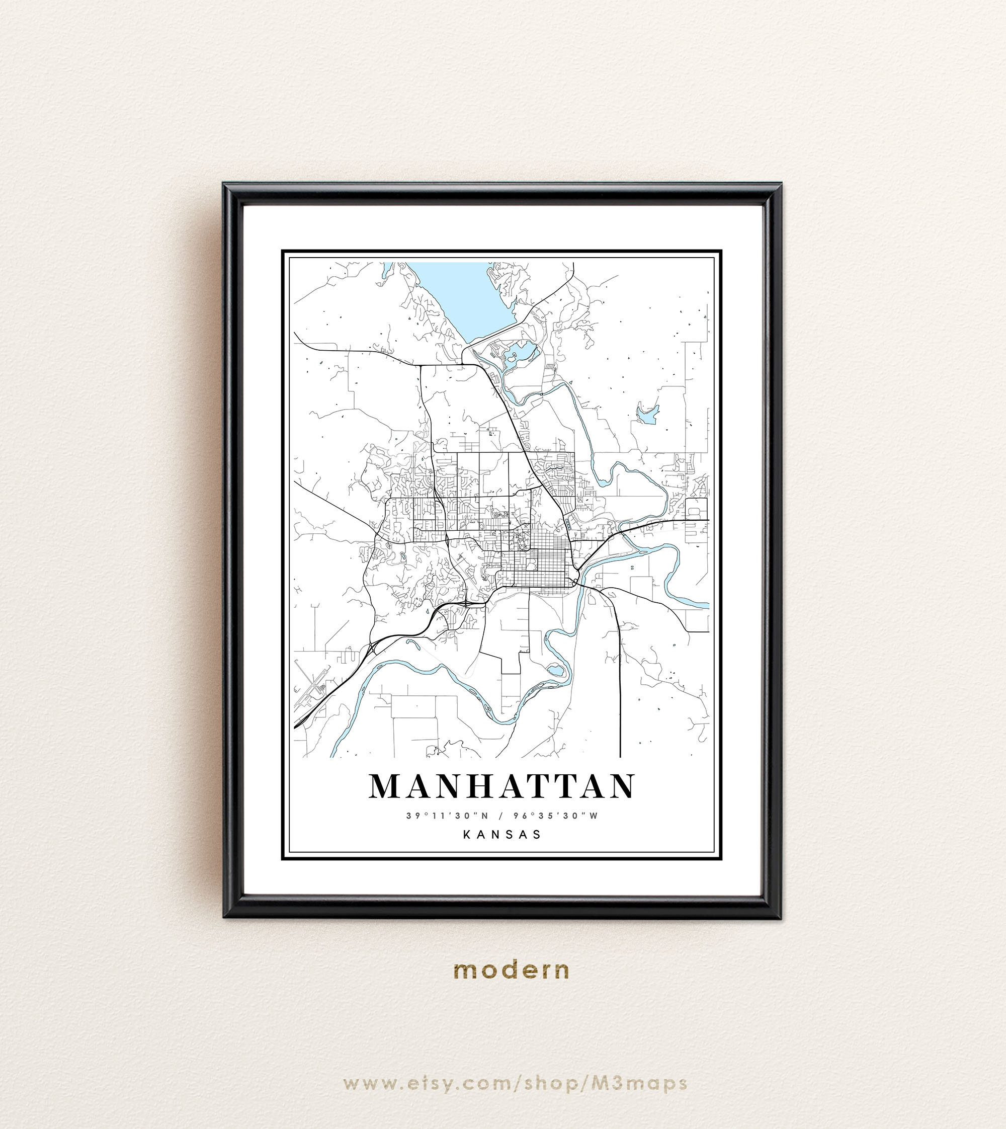 Manhattan Kansas Map Manhattan KS Map Manhattan City Map | Etsy