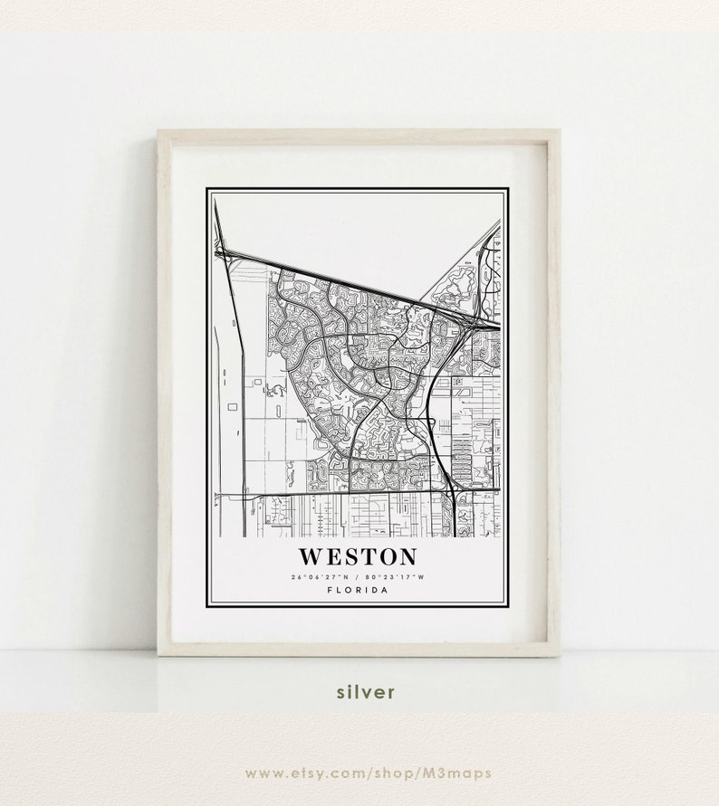 Weston Florida Map Weston FL Map Weston City Map Weston - Etsy