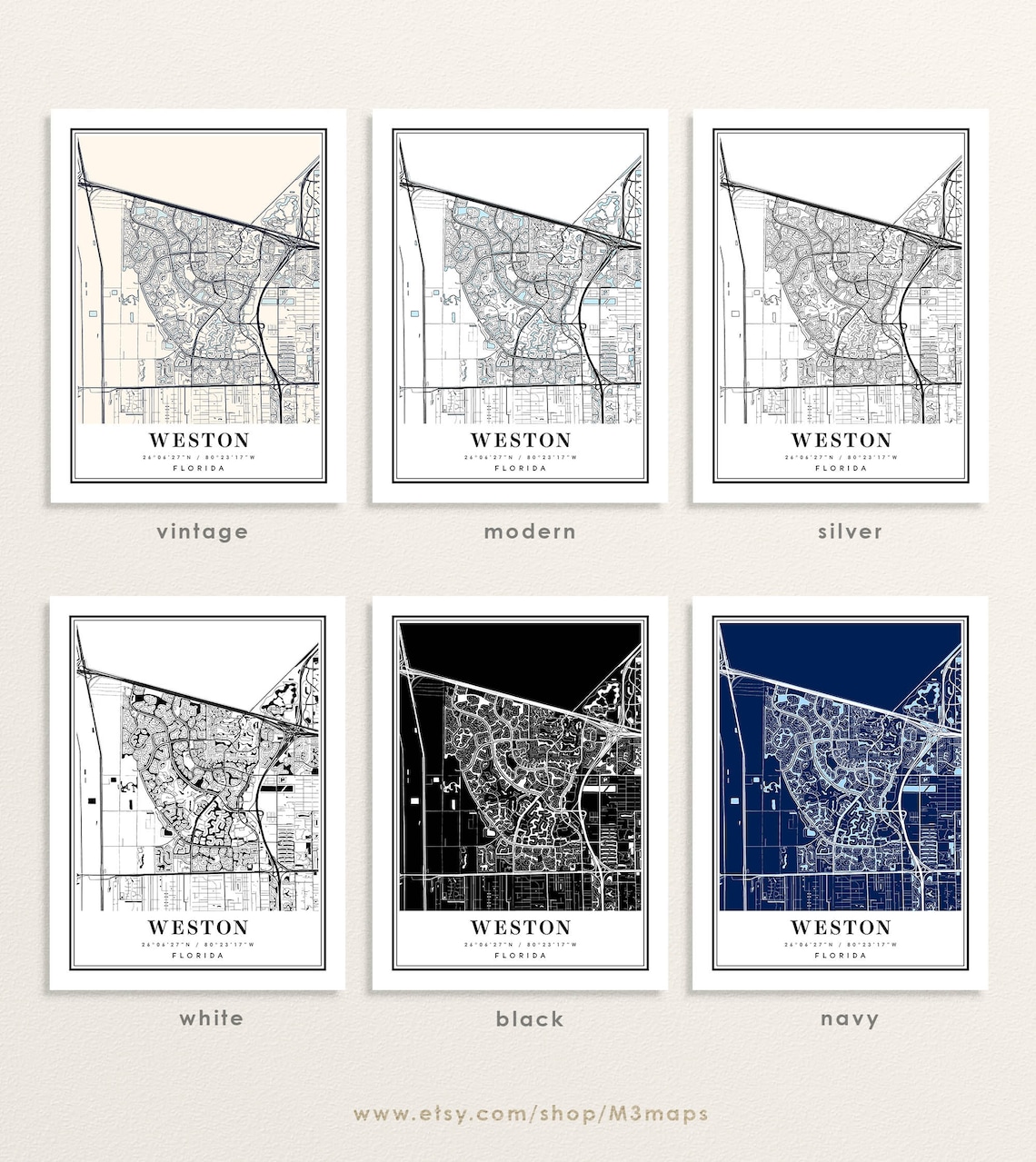 Weston Florida Map Weston FL Map Weston City Map Weston | Etsy