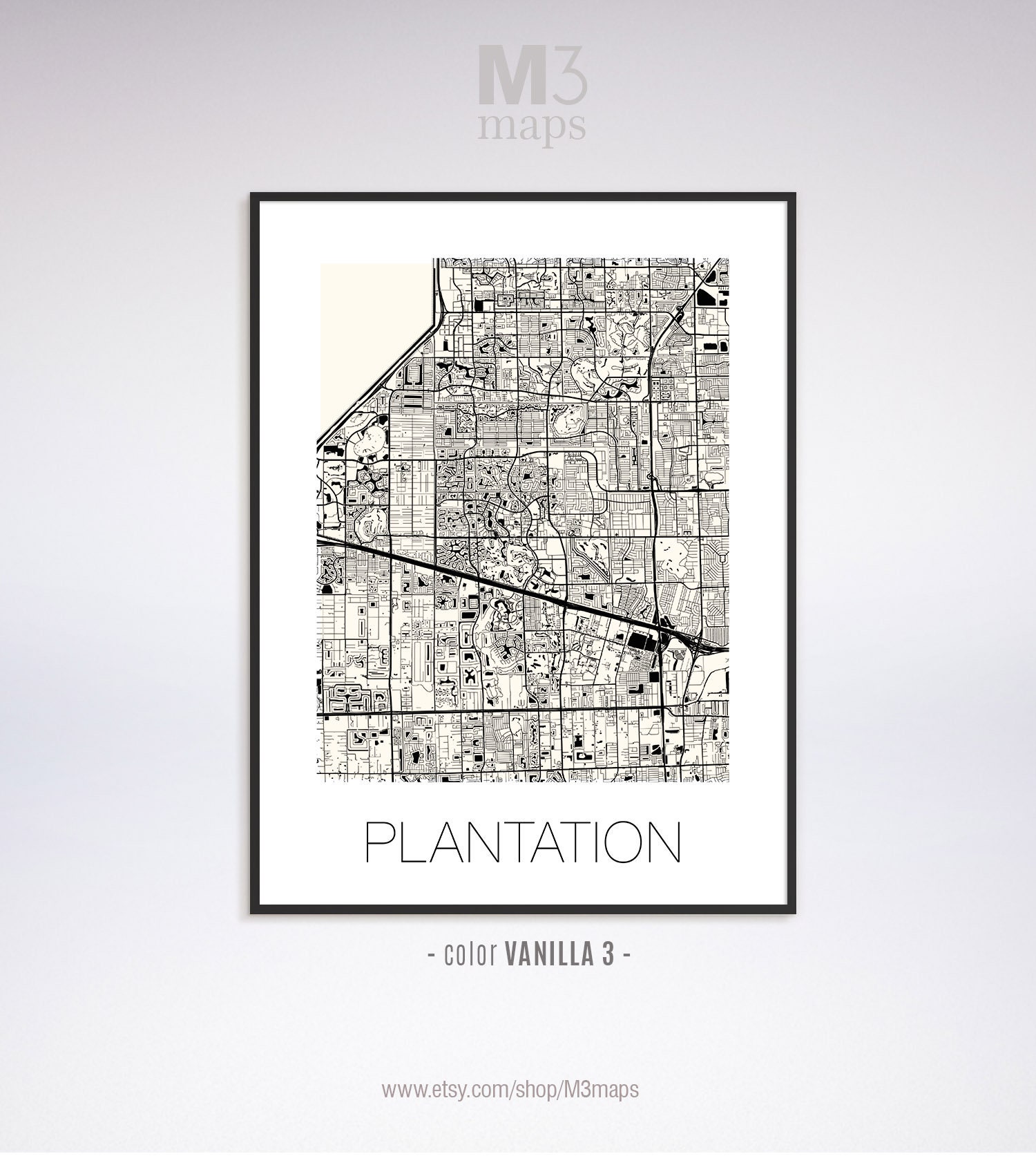 Plantation Florida Plantation FL Map Plantation Map | Etsy