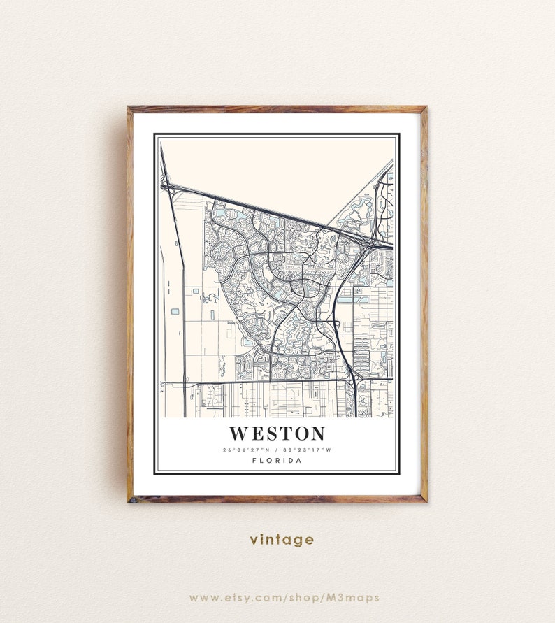 Weston Florida Map Weston FL Map Weston City Map Weston - Etsy
