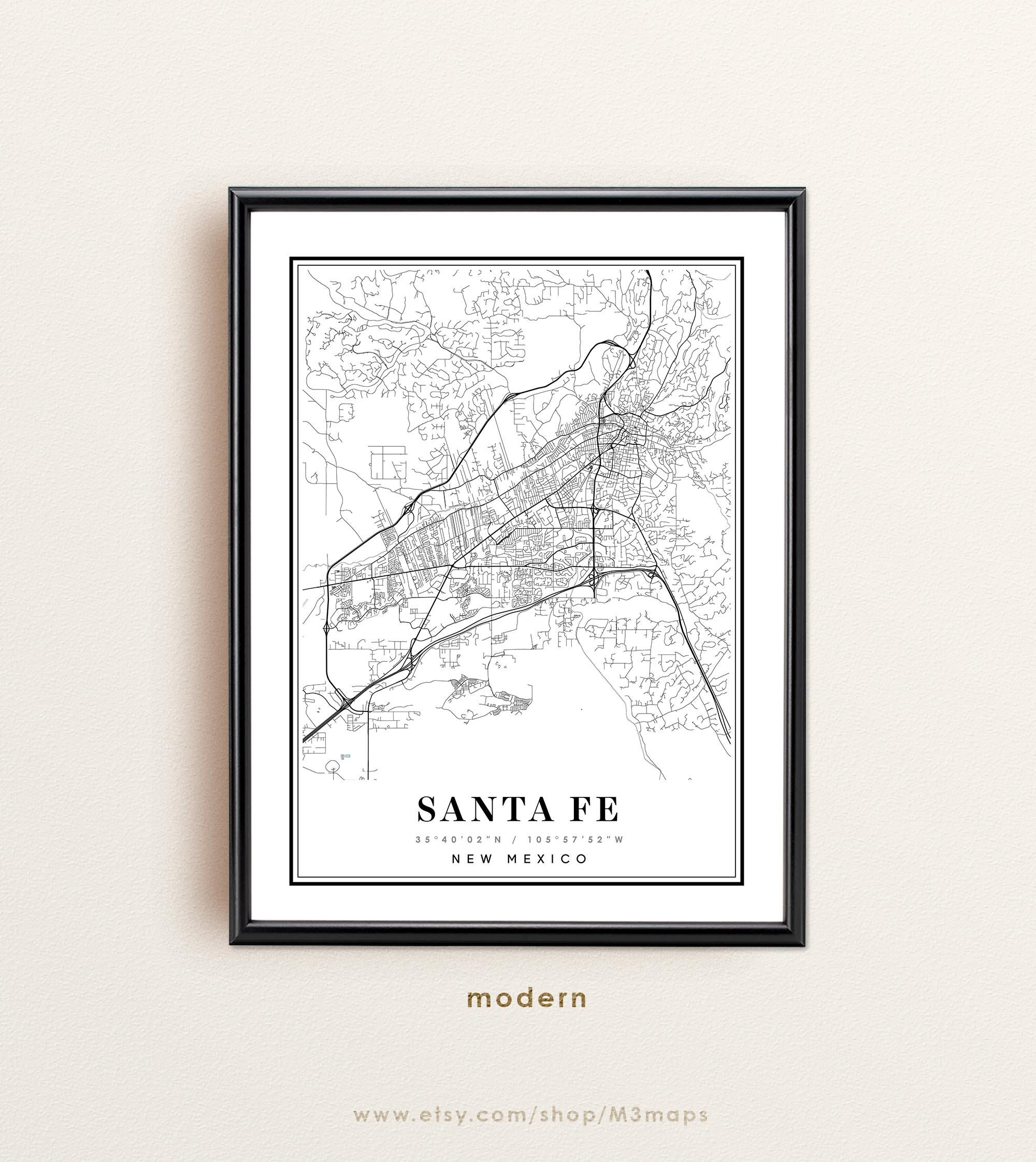Santa Fe New Mexico map Santa Fe NM map Santa Fe city map | Etsy