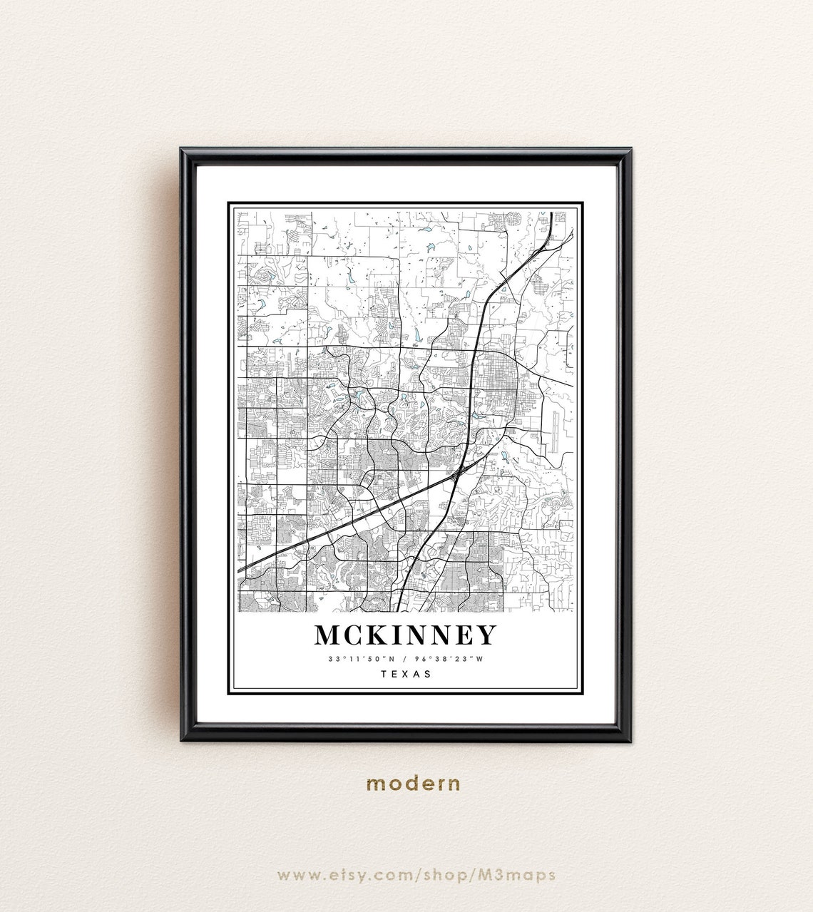 Mckinney Texas Map Art Print: Custom City Map - Etsy