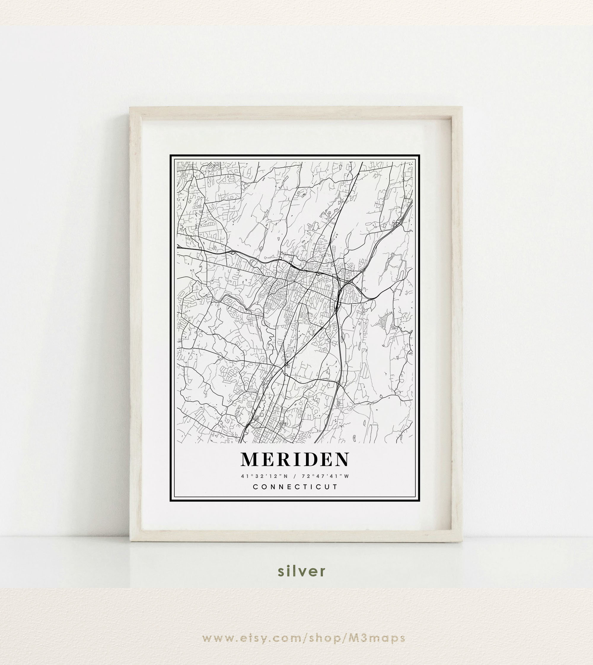 Meriden Connecticut Map Meriden CT Map Meriden City Map - Etsy
