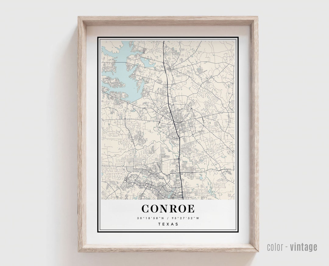 Conroe TX Map Print - Conroe Texas City Poster - Personalized Modern ...