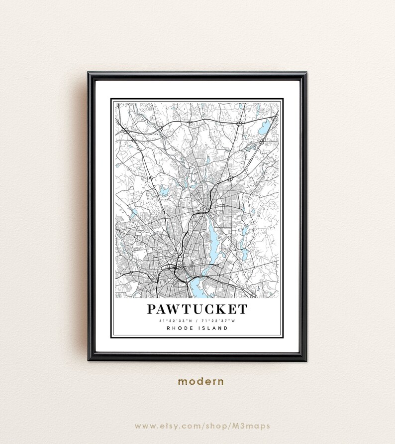 Pawtucket Rhode Island Map Pawtucket RI Map Pawtucket City | Etsy
