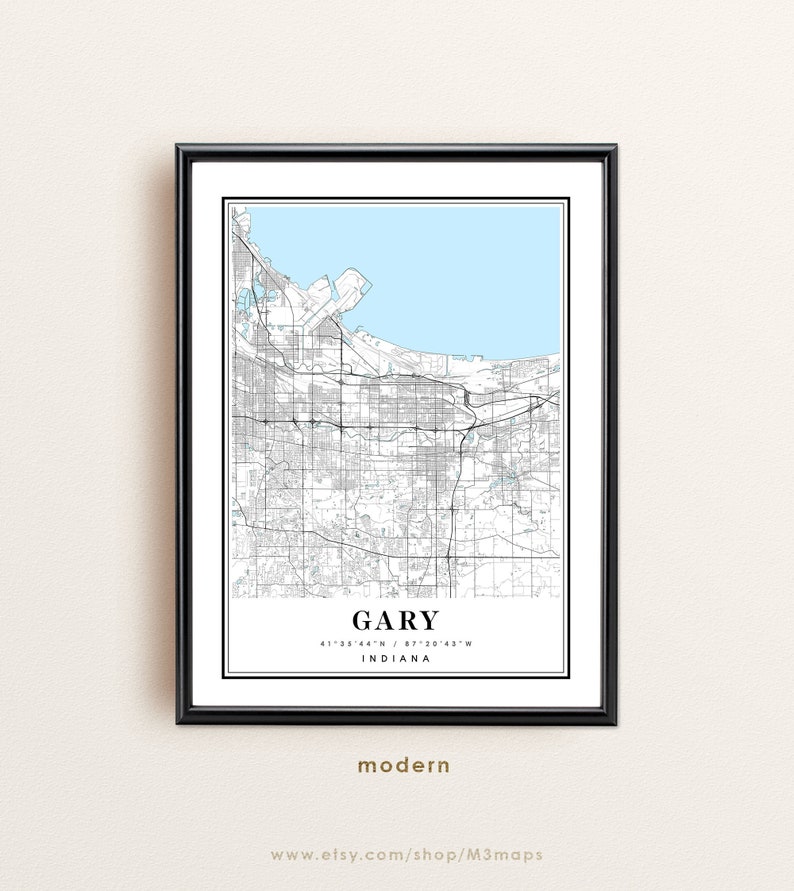 Gary Indiana Map Gary IN Map Gary City Map Gary Print Gary - Etsy