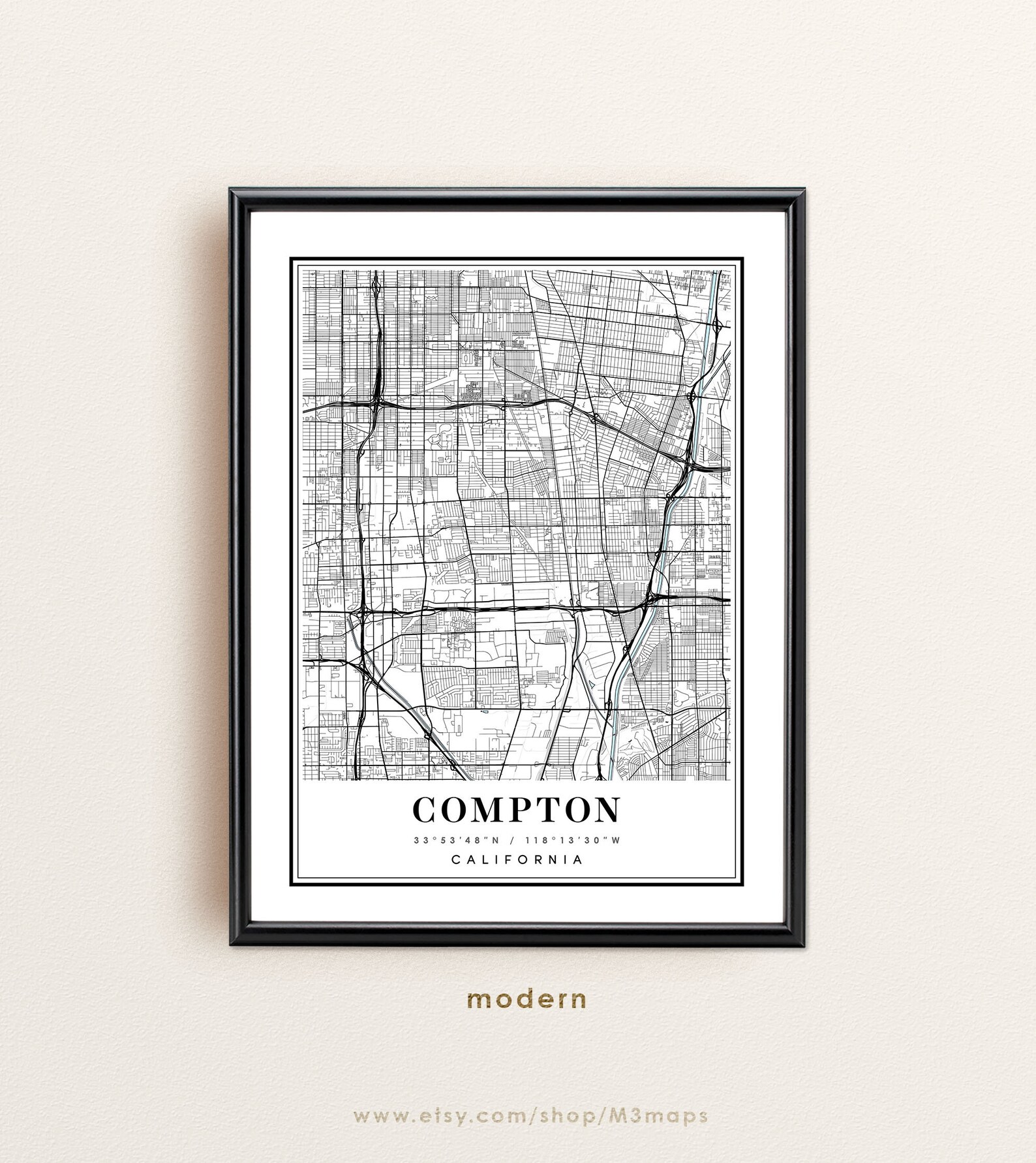 Compton California Map Compton CA Map Compton City Map - Etsy