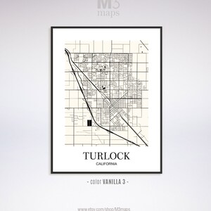 Turlock, Turlock CA Map, Turlock Modern Art Print, Turlock Wall Art Map ...