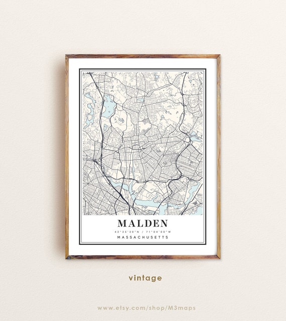 Malden Massachusetts Map Malden MA Map Malden City Map - Etsy