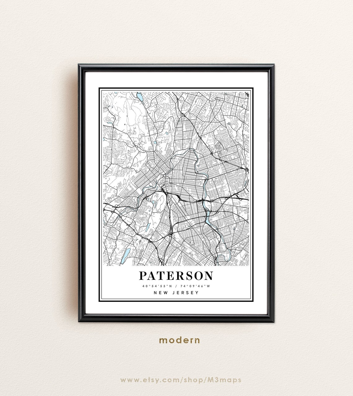 Paterson New Jersey Map Paterson NJ Map Paterson City Map | Etsy