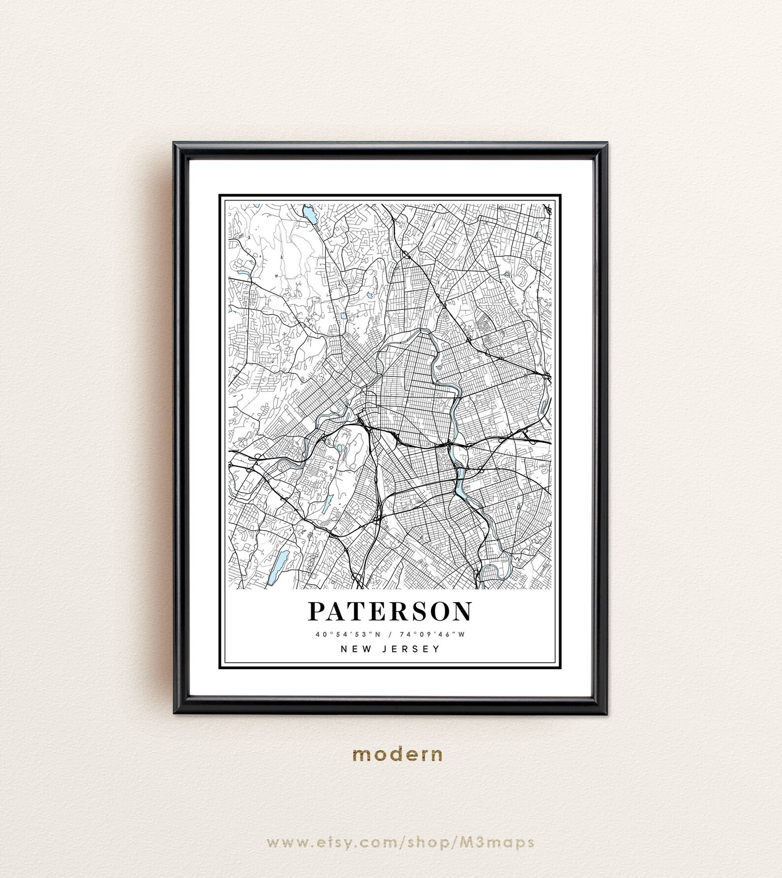 Paterson New Jersey Map Paterson NJ Map Paterson City Map | Etsy