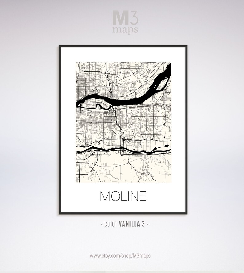 Moline Illinois Moline IL Map Moline Map Moline Print | Etsy