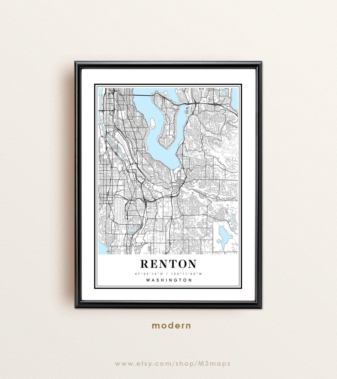 Renton Washington map Renton WA map Renton city map Renton | Etsy