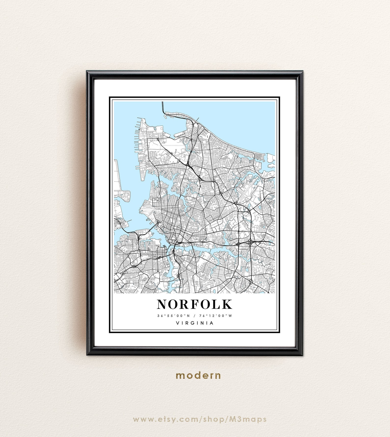 Norfolk Virginia Map Norfolk VA Map Norfolk City Map - Etsy