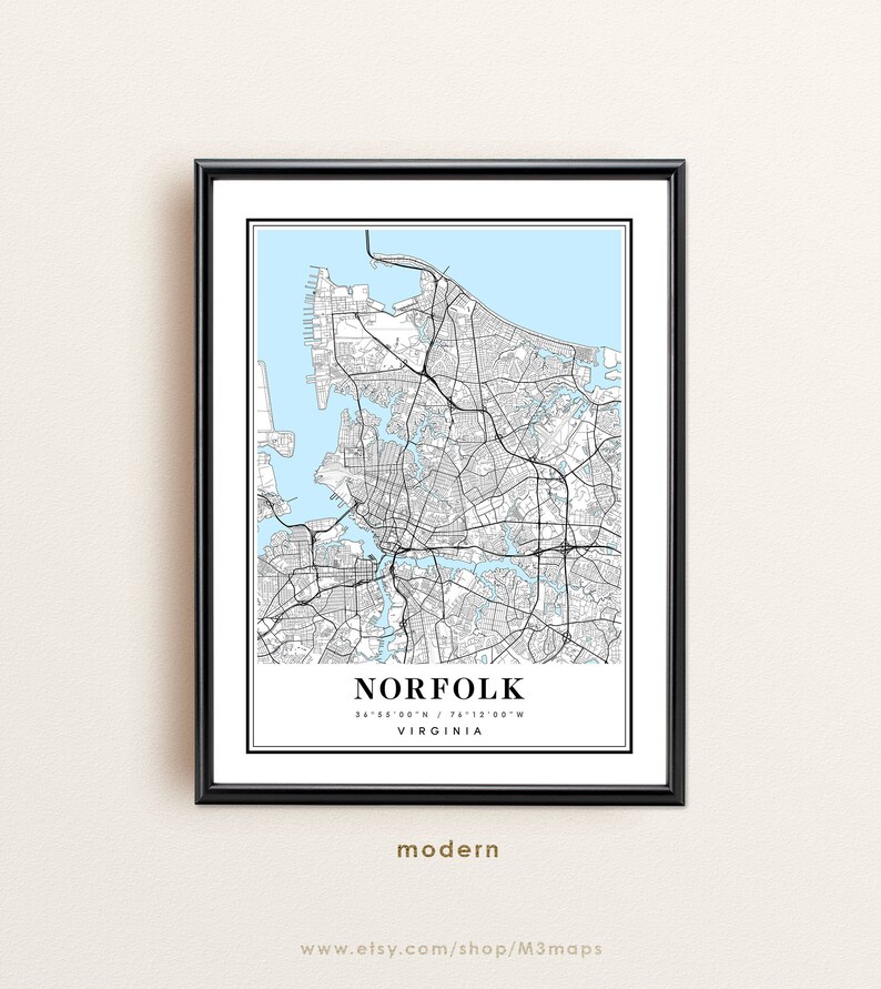Norfolk Virginia Map Norfolk VA Map Norfolk City Map - Etsy