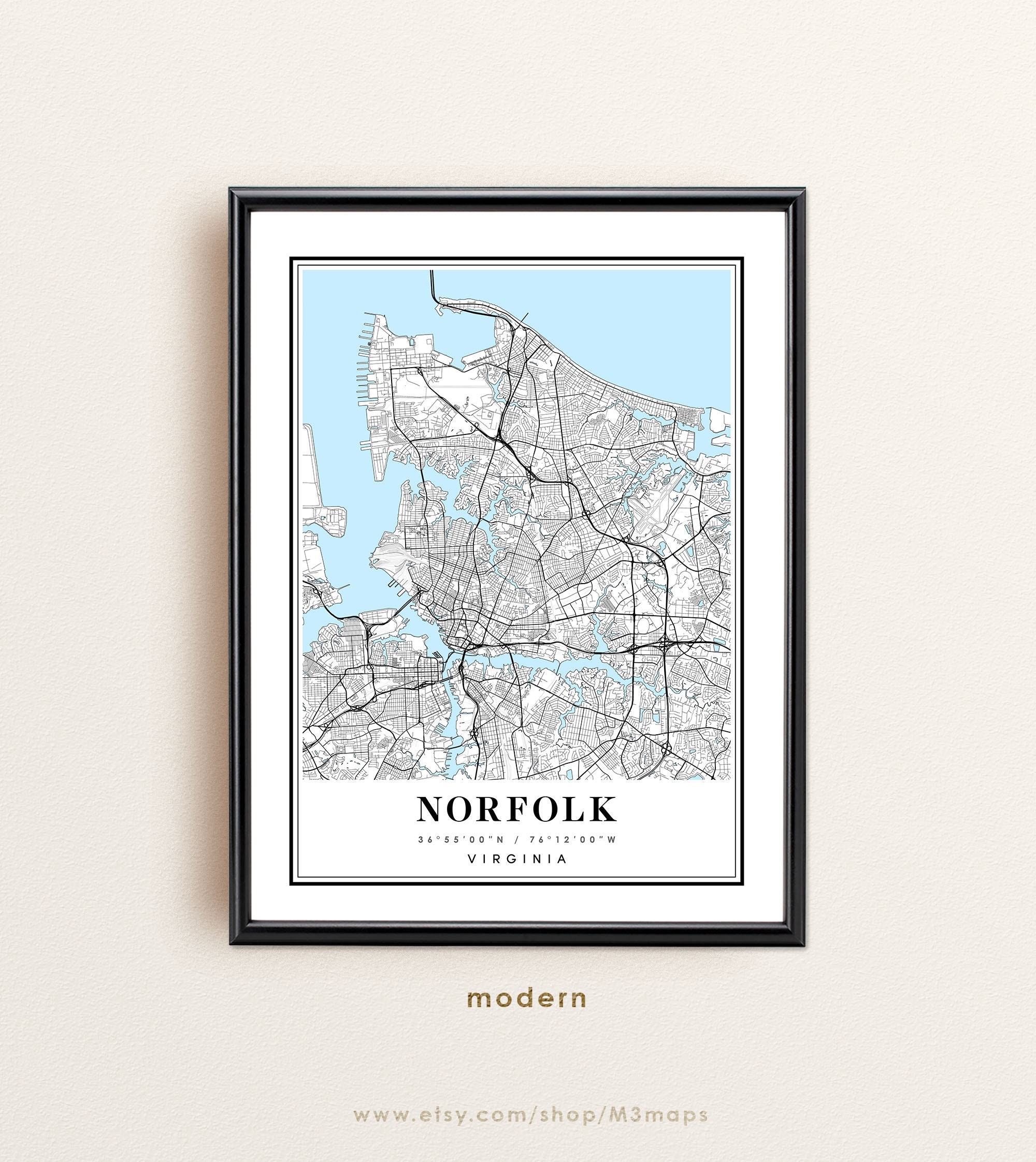 Norfolk Virginia Map Norfolk VA Map Norfolk City Map - Etsy