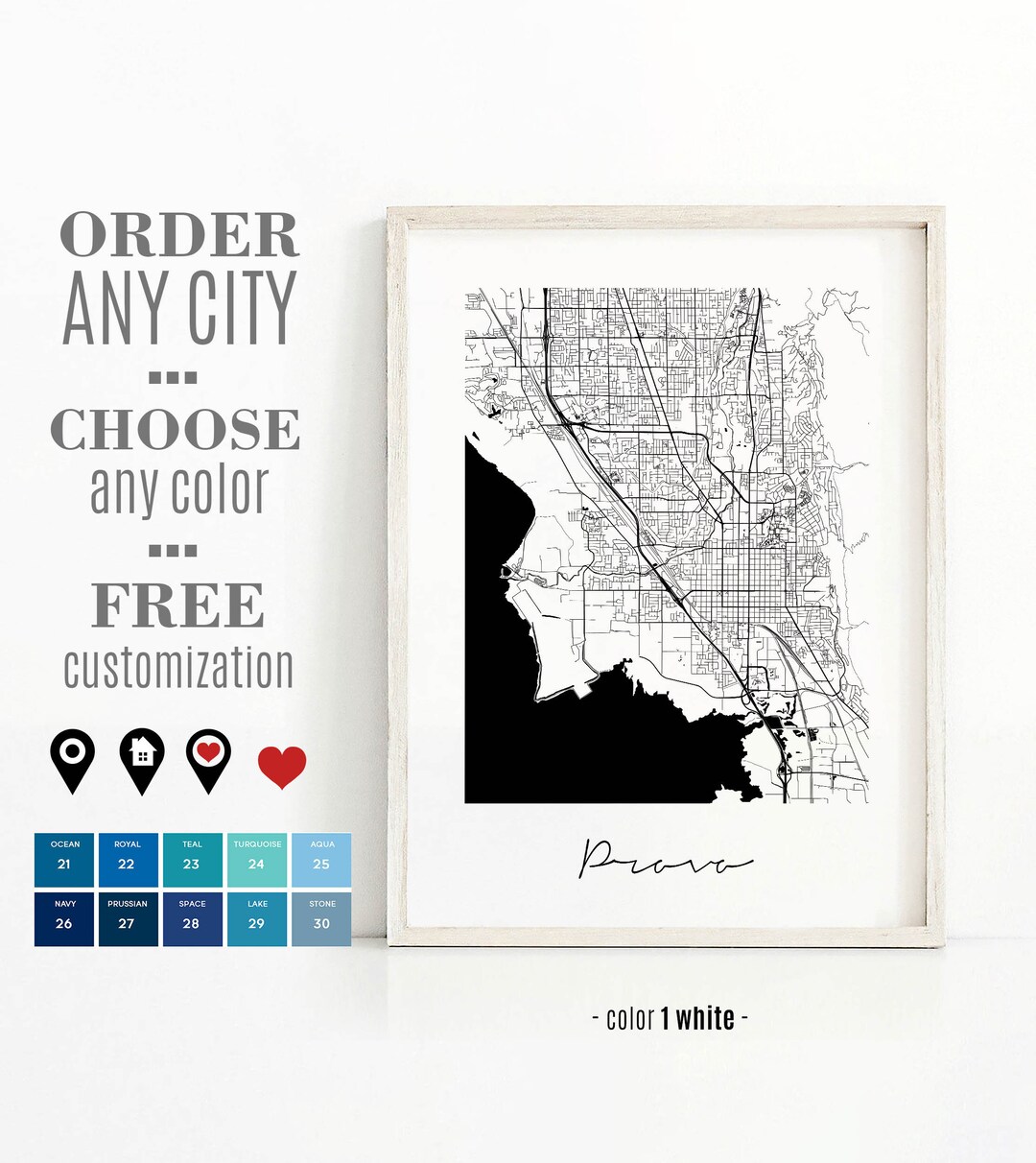 Provo, UT City Map Personalizable Poster Provo Utah Anniversary Custom ...